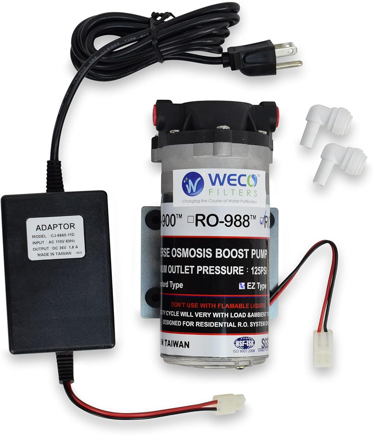 WECO Replacement HydroSense RO Booster Pump with Transformer 110VAC ...