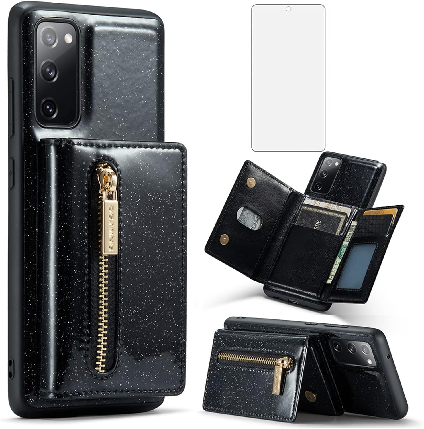 Amazon.com: Phone Case for Samsung Galaxy S20 FE 5G 6.5 inch Wallet Cover with Tempered Glass ...