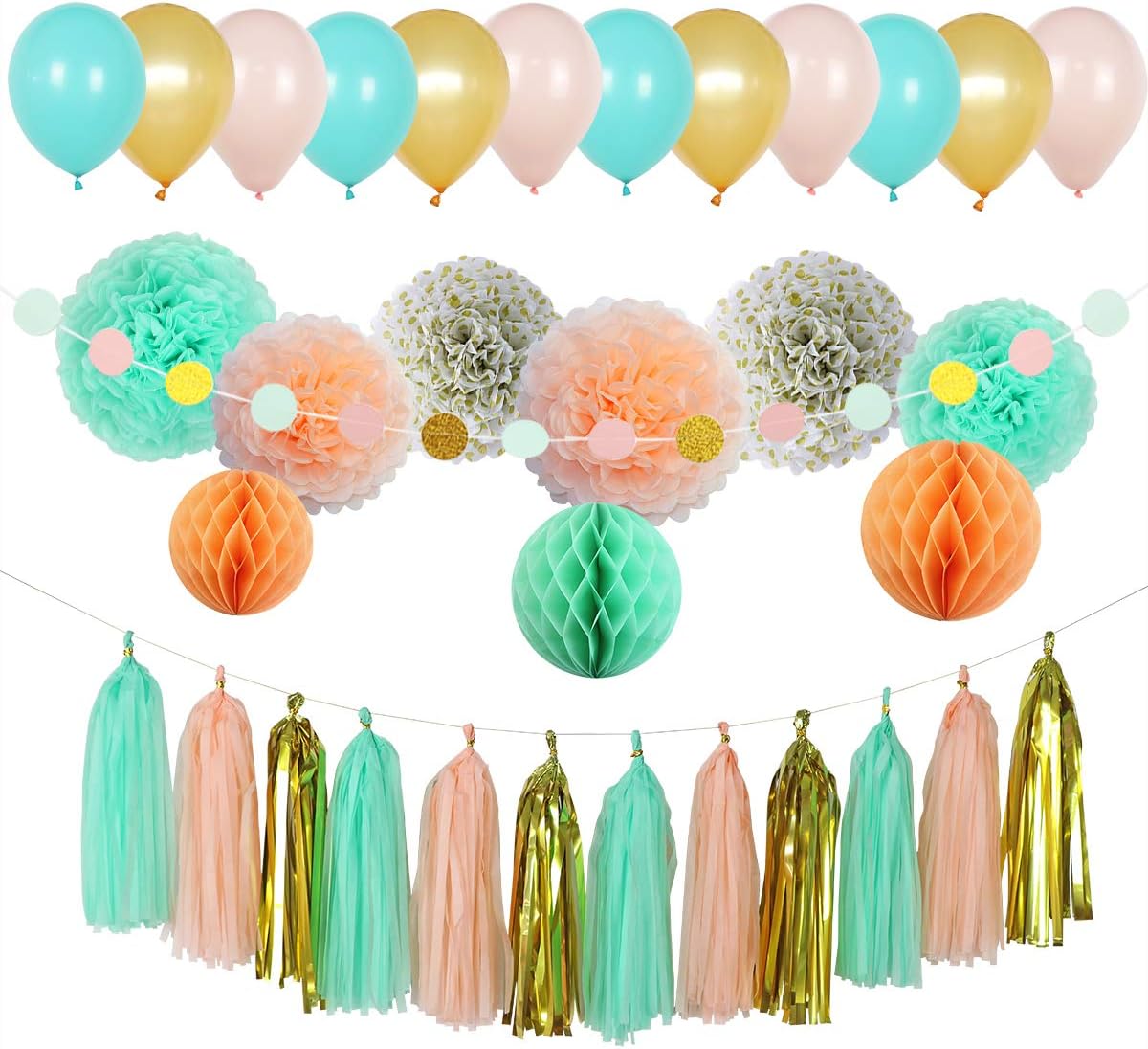 Amazon.com: Party Decoration Kit, 32 Pieces - Coral, Mint Green and ...