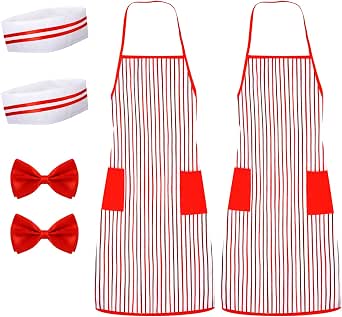 Amazon.com: 6pcs 1950s Waiter Costume Kit, Red White Striped Apron Chef ...