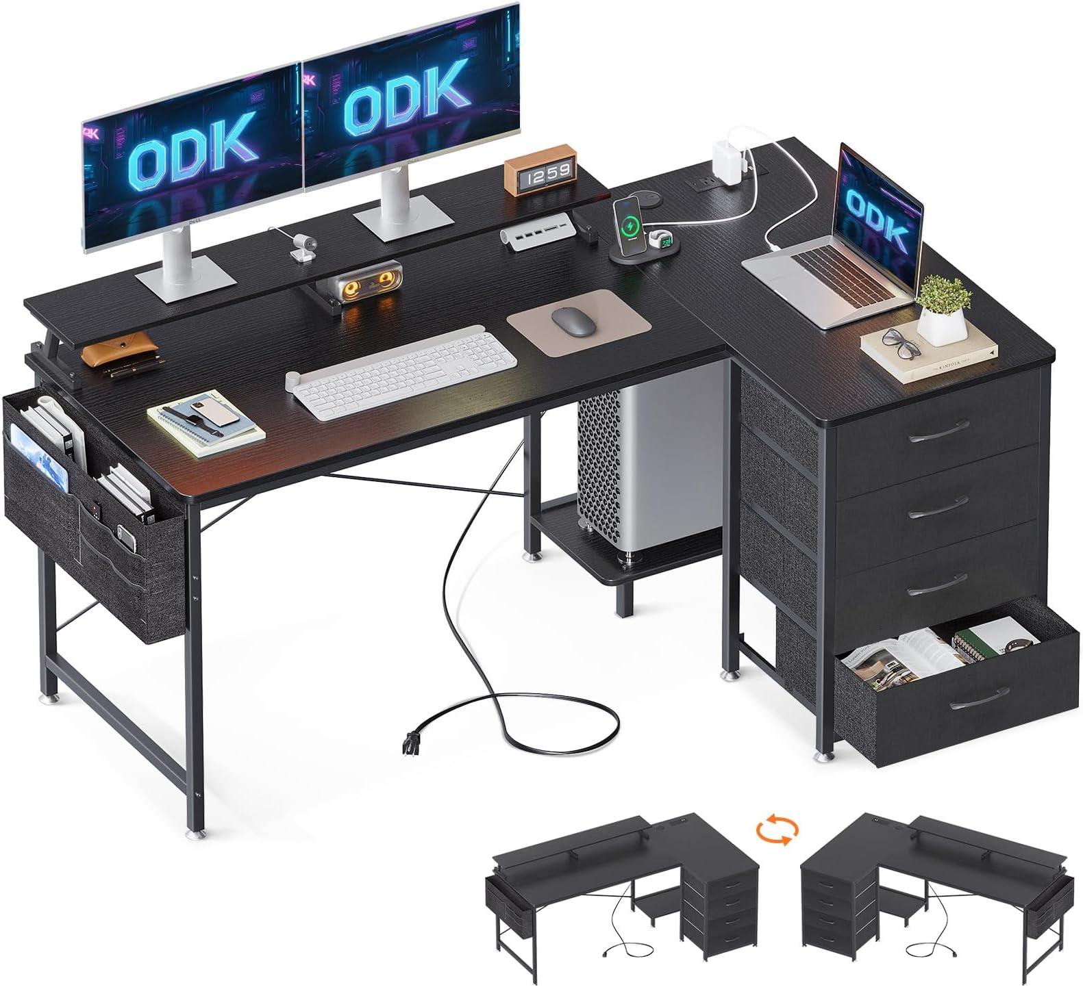 CASART L-shaped Computer Desk, 168cm Large Office Desk Corner Desk with ...