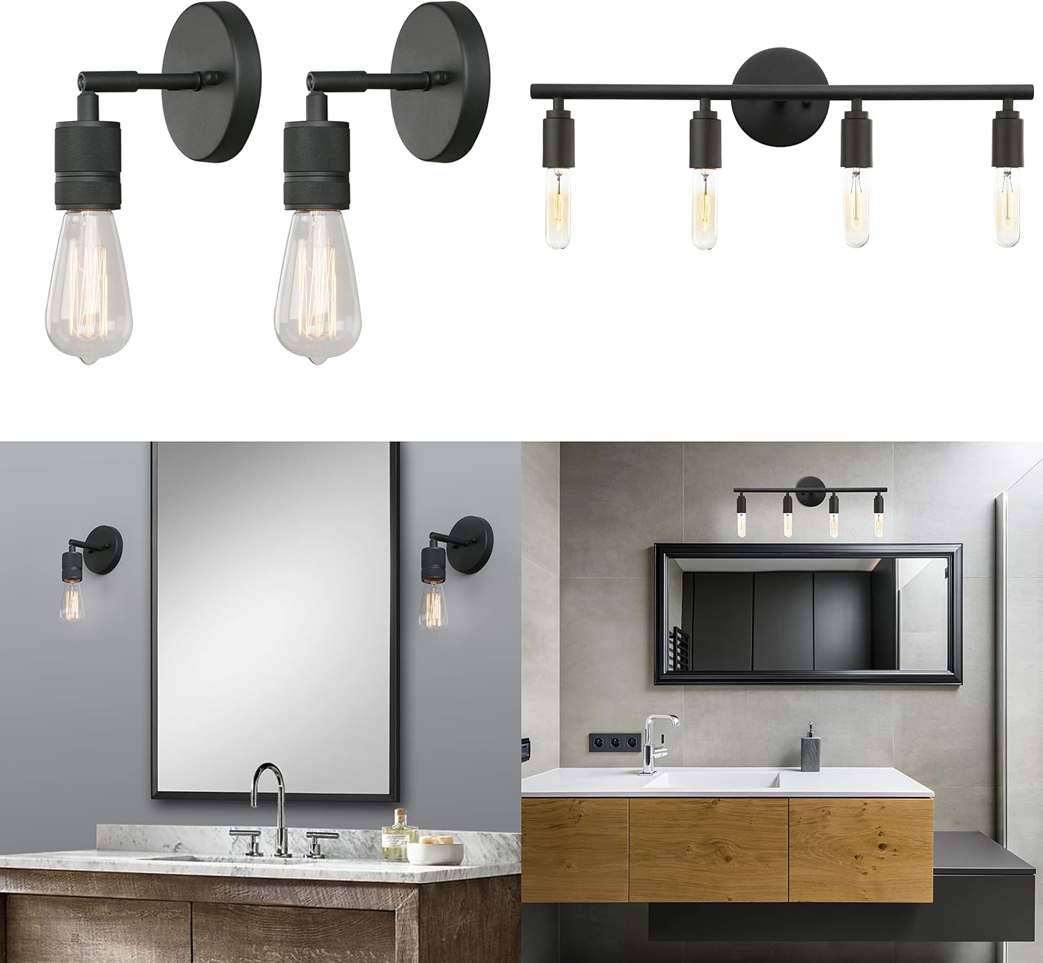 Phansthy Vintage Single Sconce Light 2 Pack Simple Industrial Bathroom ...