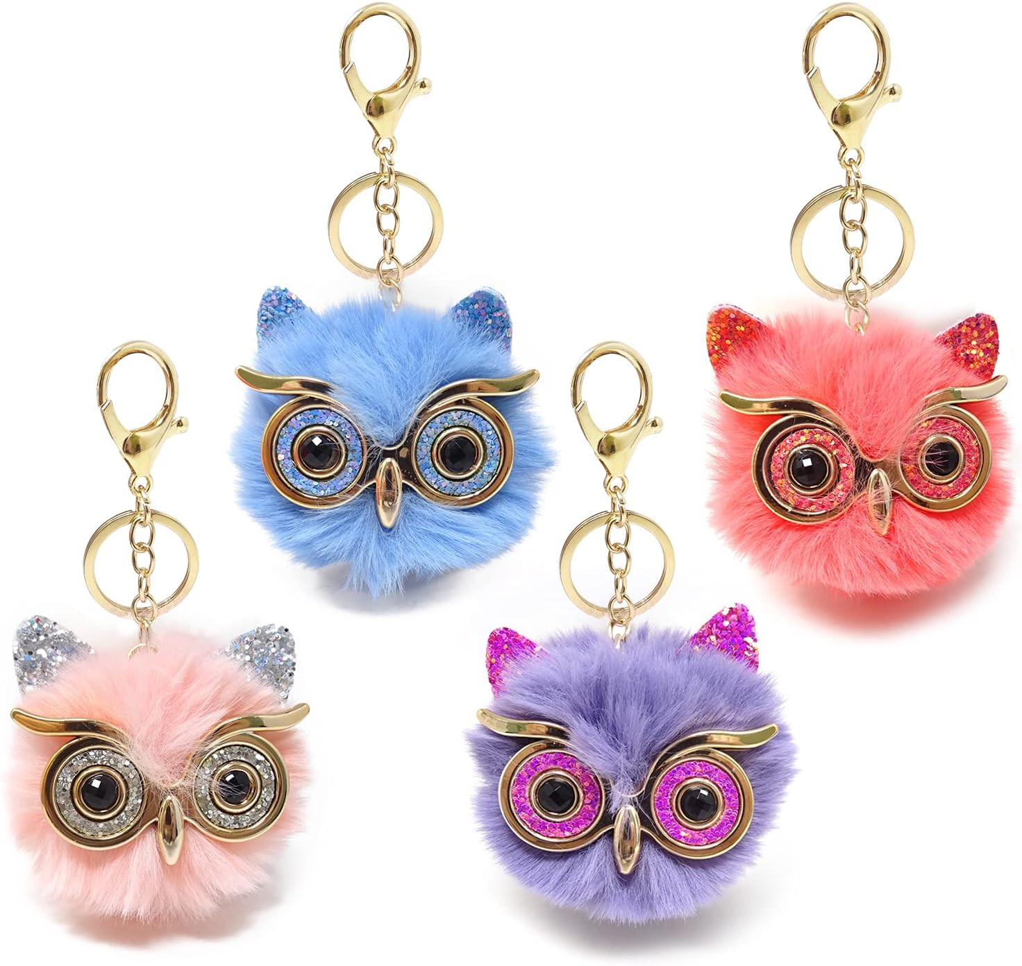 Jeorywoet Plush Owl Keychain Fluffy Faux Owl Key Chain Cute Animal ...