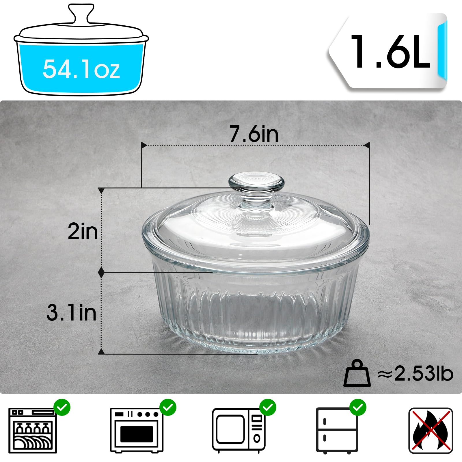 Snapklik.com : NUTRIUPS 16L Round Glass Casserole Dish