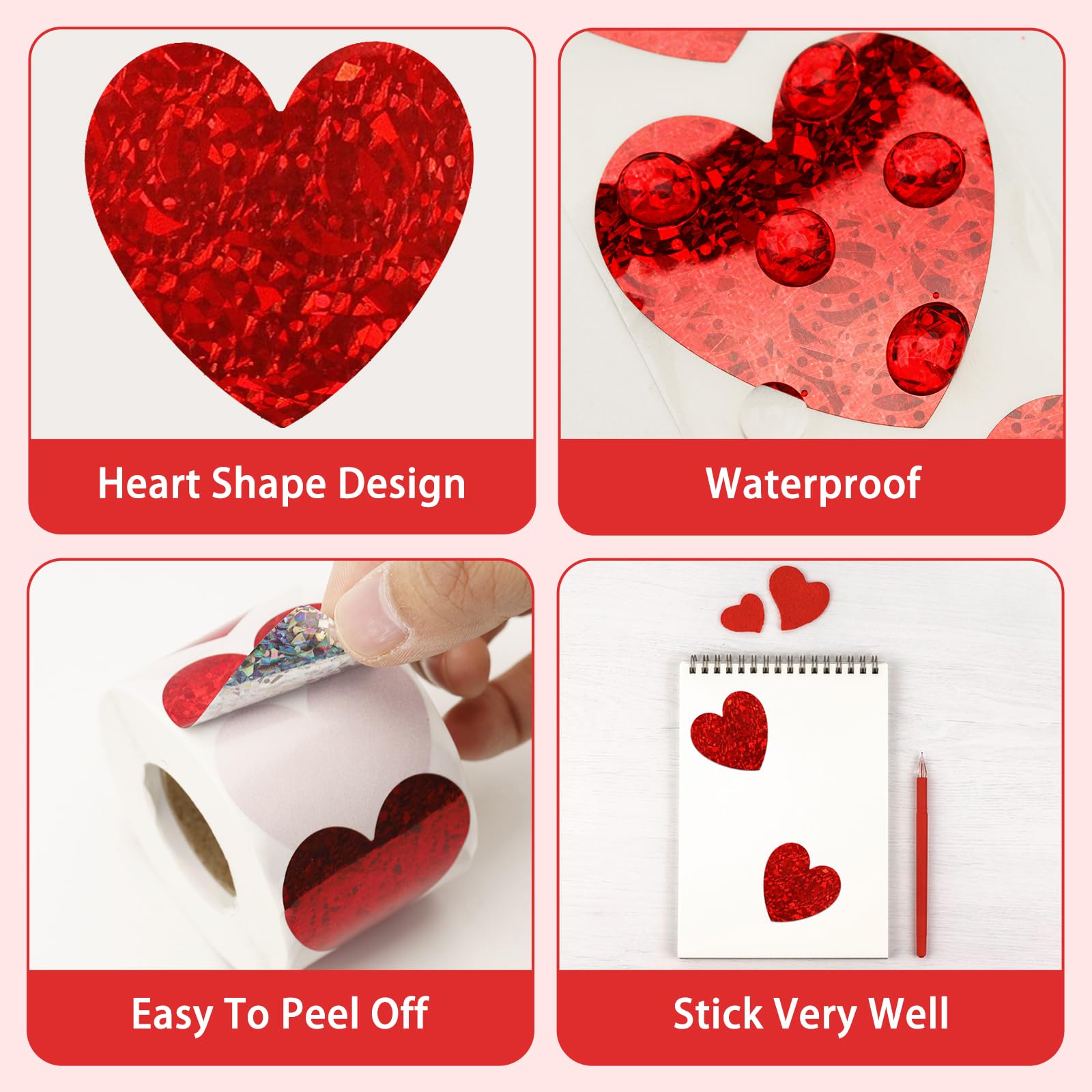 Snapklik.com : Heart Stickers - 500Pcs 1.5Inch Valentines Day Heart ...