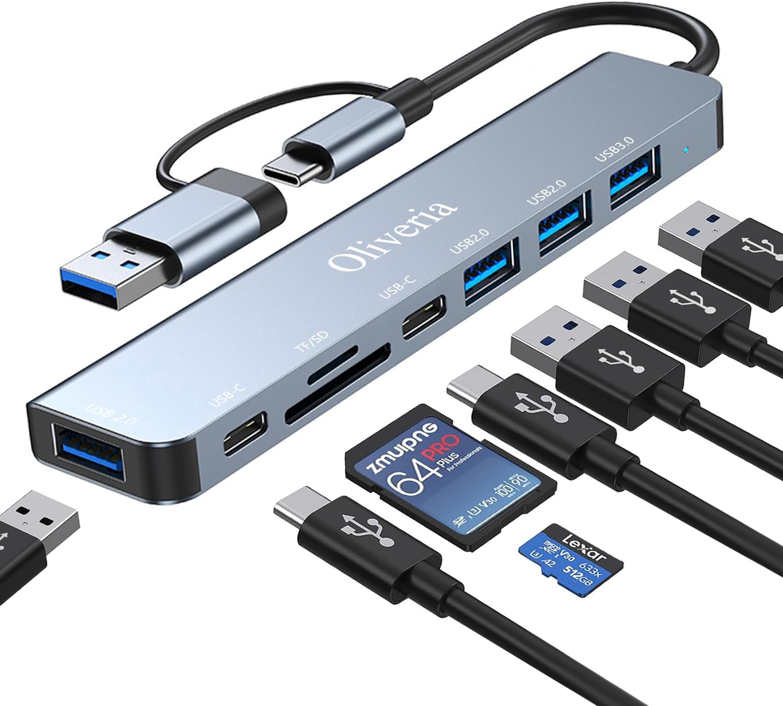 Oliveria Hub USB C 3.0, adattatore multiporta hub USB 3.0 8 in 2 con lettore di schede SD e TF ...