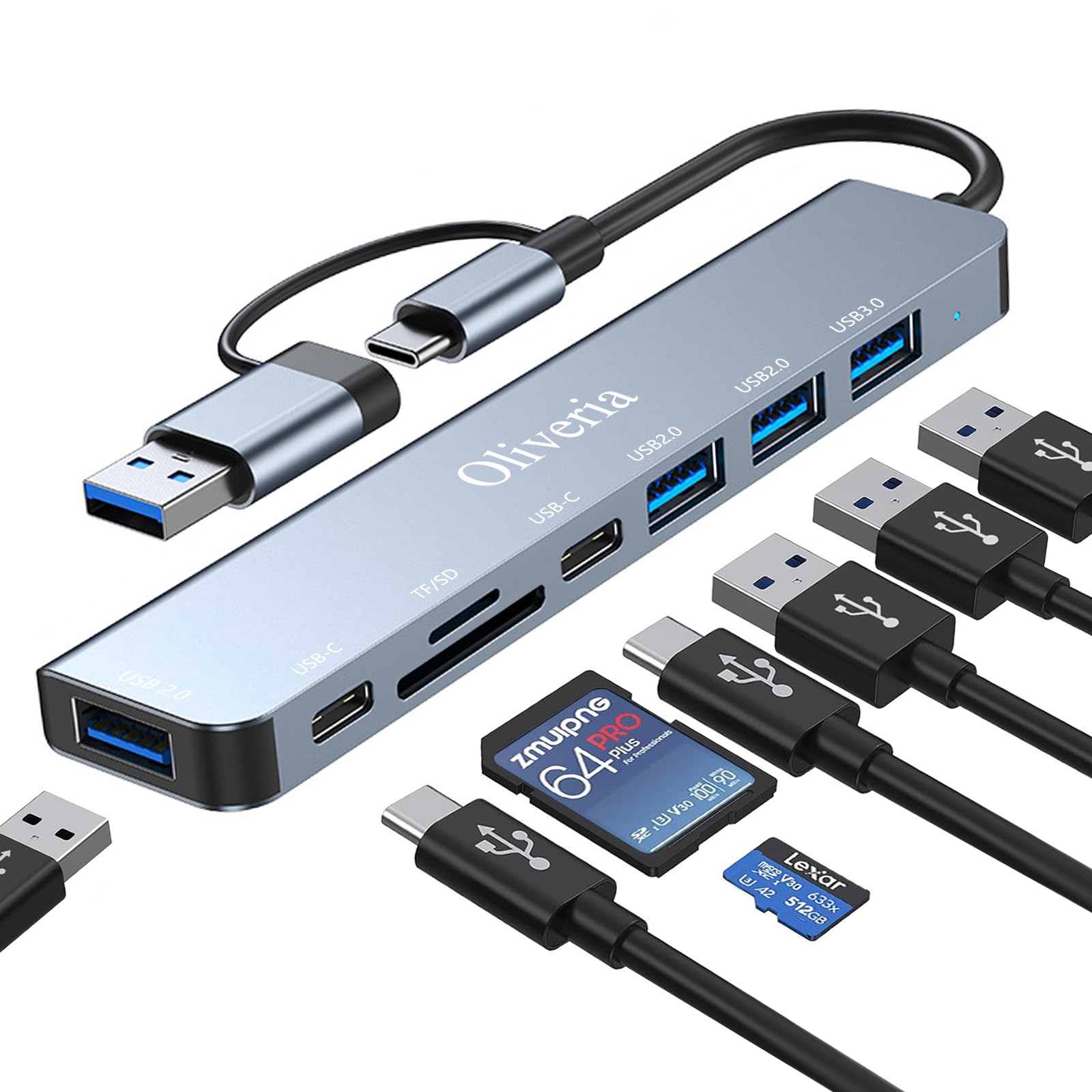 Oliveria Hub USB C 3.0, Adaptateur multiport USB 3.0 8 en 2 avec ...