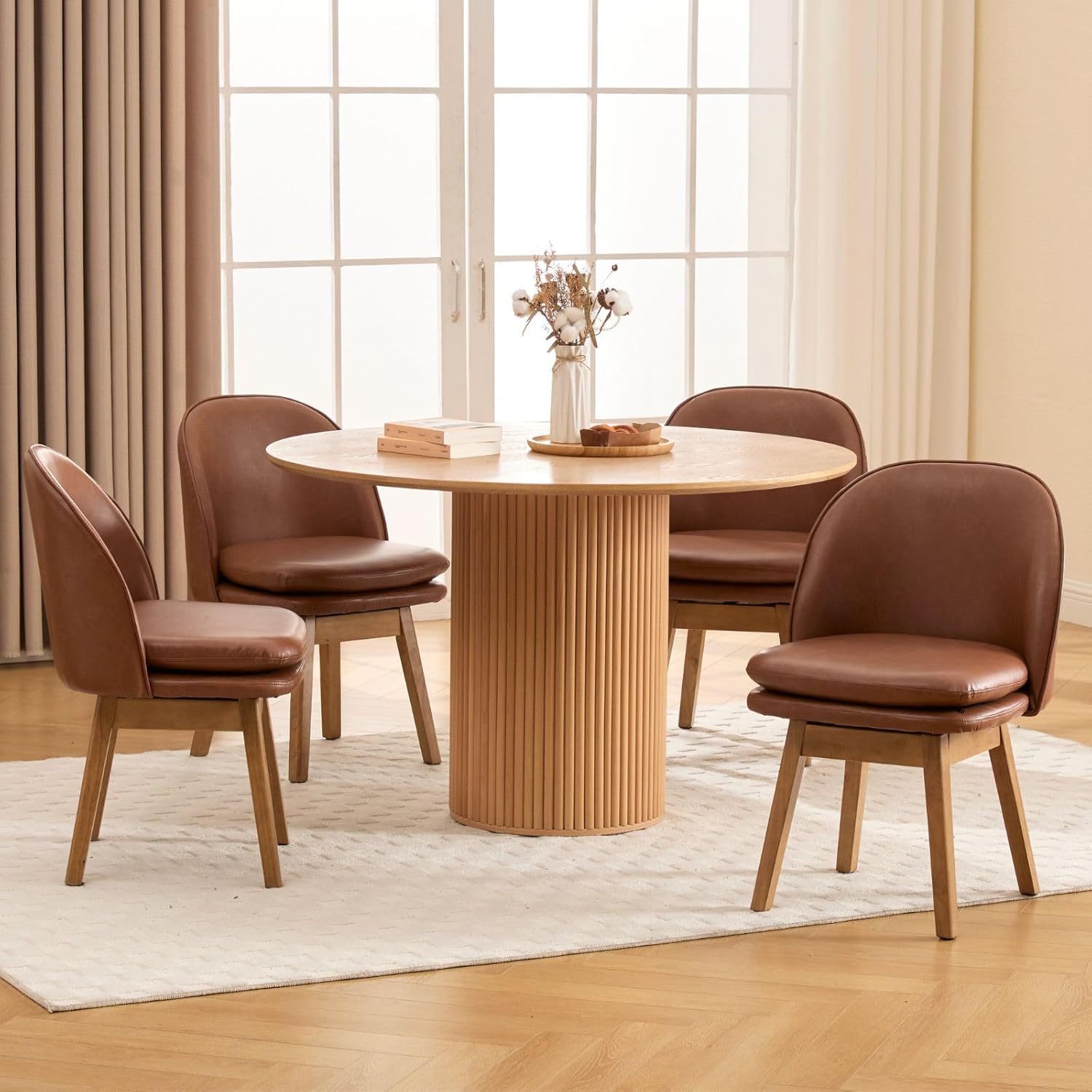 Amazon.com - ROCITY Swivel Dining Chairs Set of 4, Faux Leather Kitchen ...