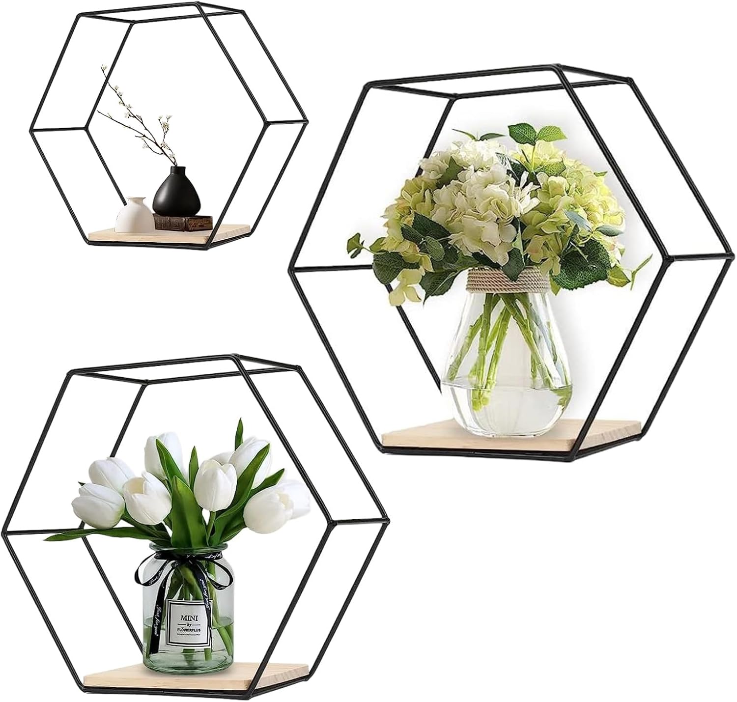 Amazon.com: Metal Wall Shelf,Hexagonal Floating Shelves, Honeycomb ...