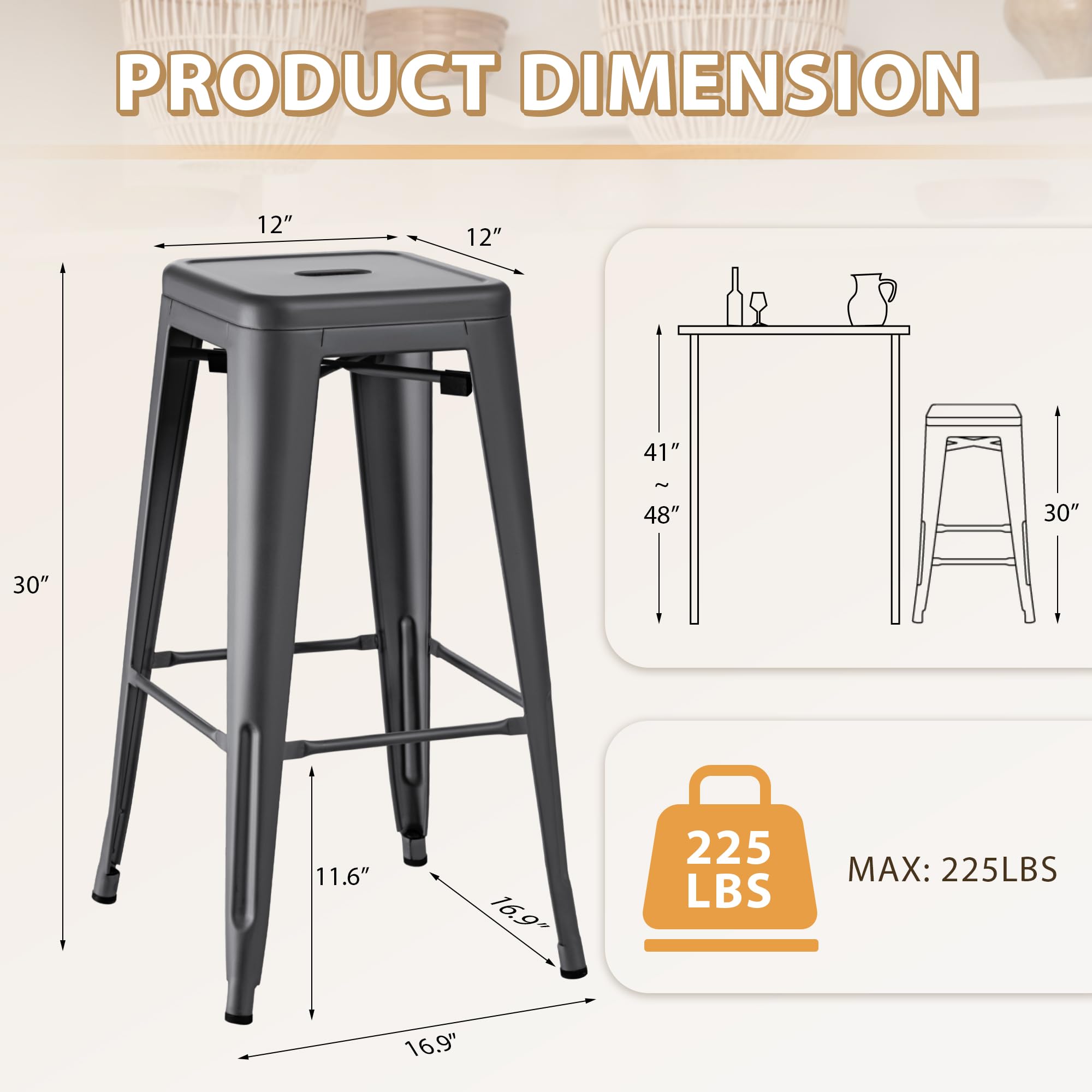 Snapklik.com : Furmax 30 Inches Metal Bar Stools Bar Height High ...