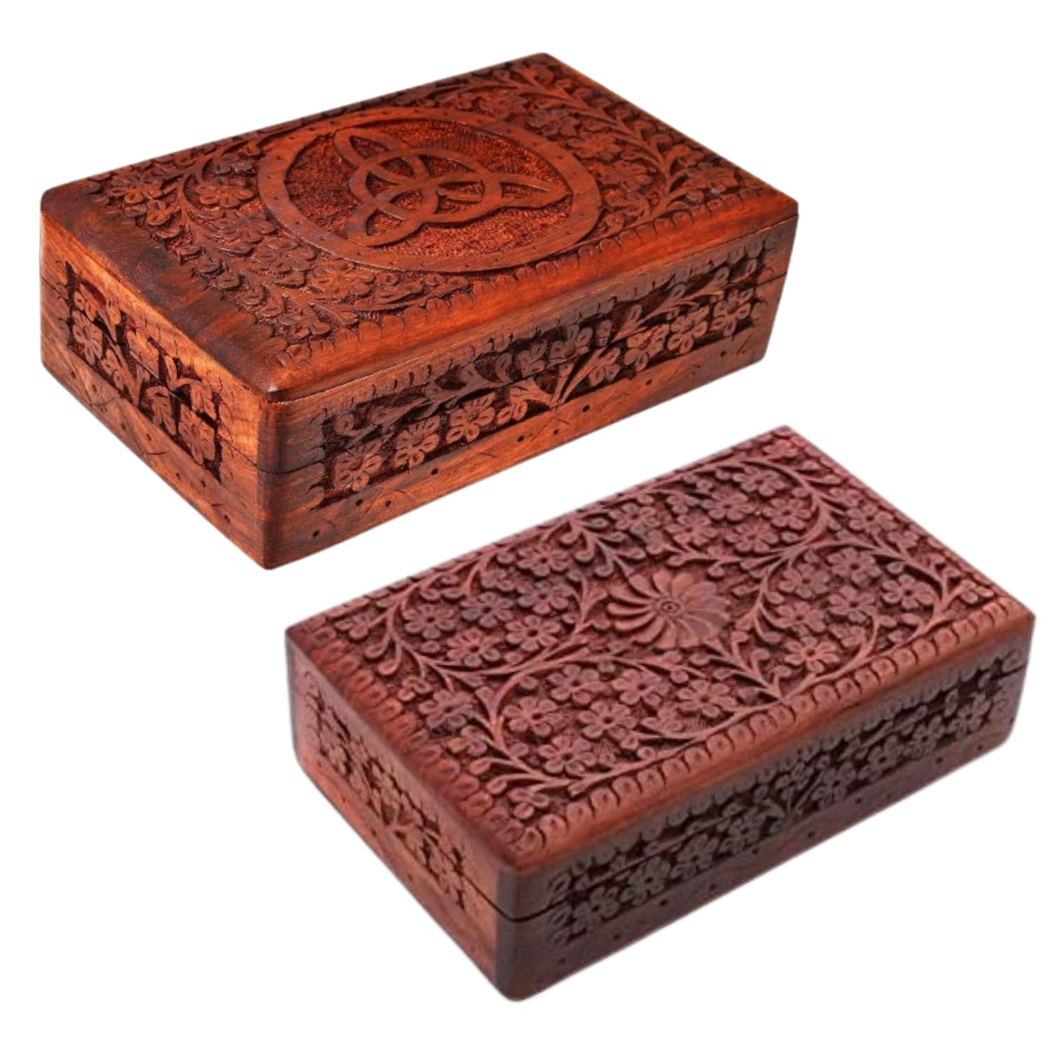 Amazon.com: Ajuny Hand Carved Wooden Jewelry Boxes Set of 2 Celtic and Floral Design ...