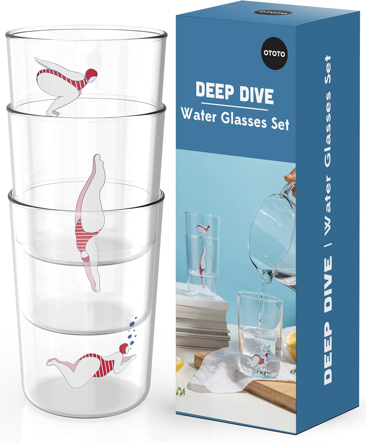 Amazon.com | OTOTO Deep Dive Glassware Sets - Stackable Water Glasses ...