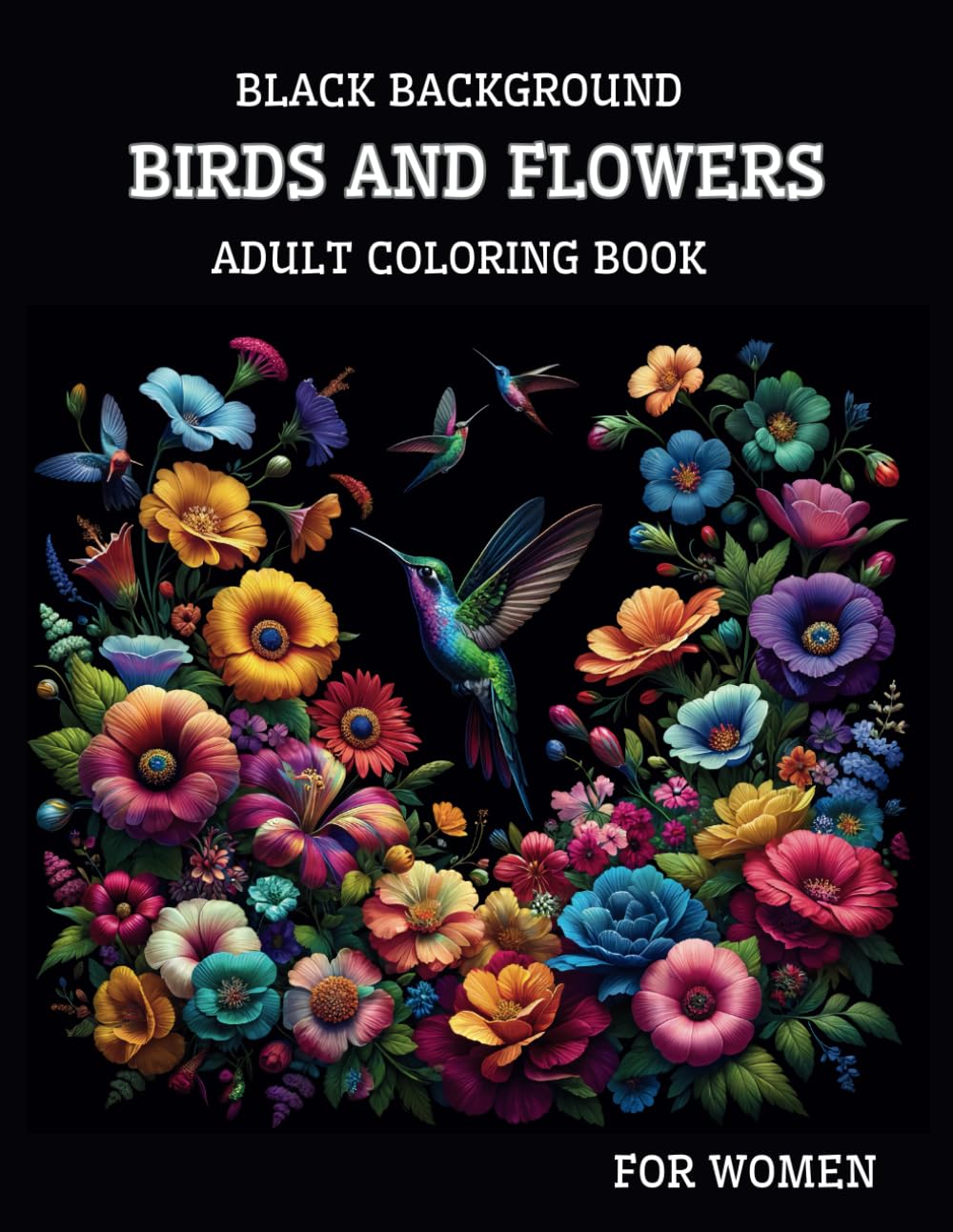 Amazon.com: Black Background Birds And Flowers Adult Coloring Book for ...