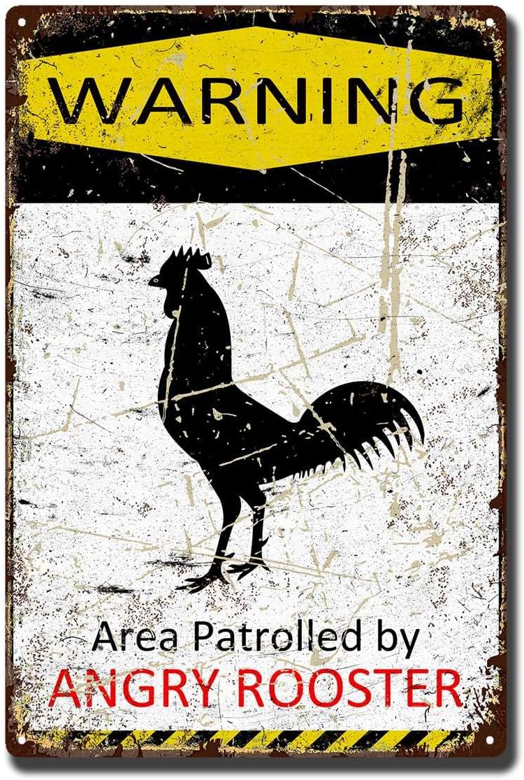 Amazon.com: Tin Painting Warning Area Patrolled by ANGRY ROOSTER 8.00 ...