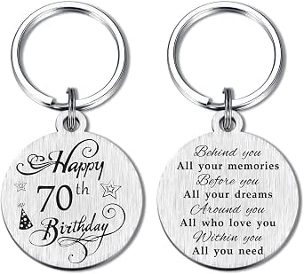 FALOGI 70th Birthday Keychain, Happy 70 Year Old Birthday Gifts for Men ...