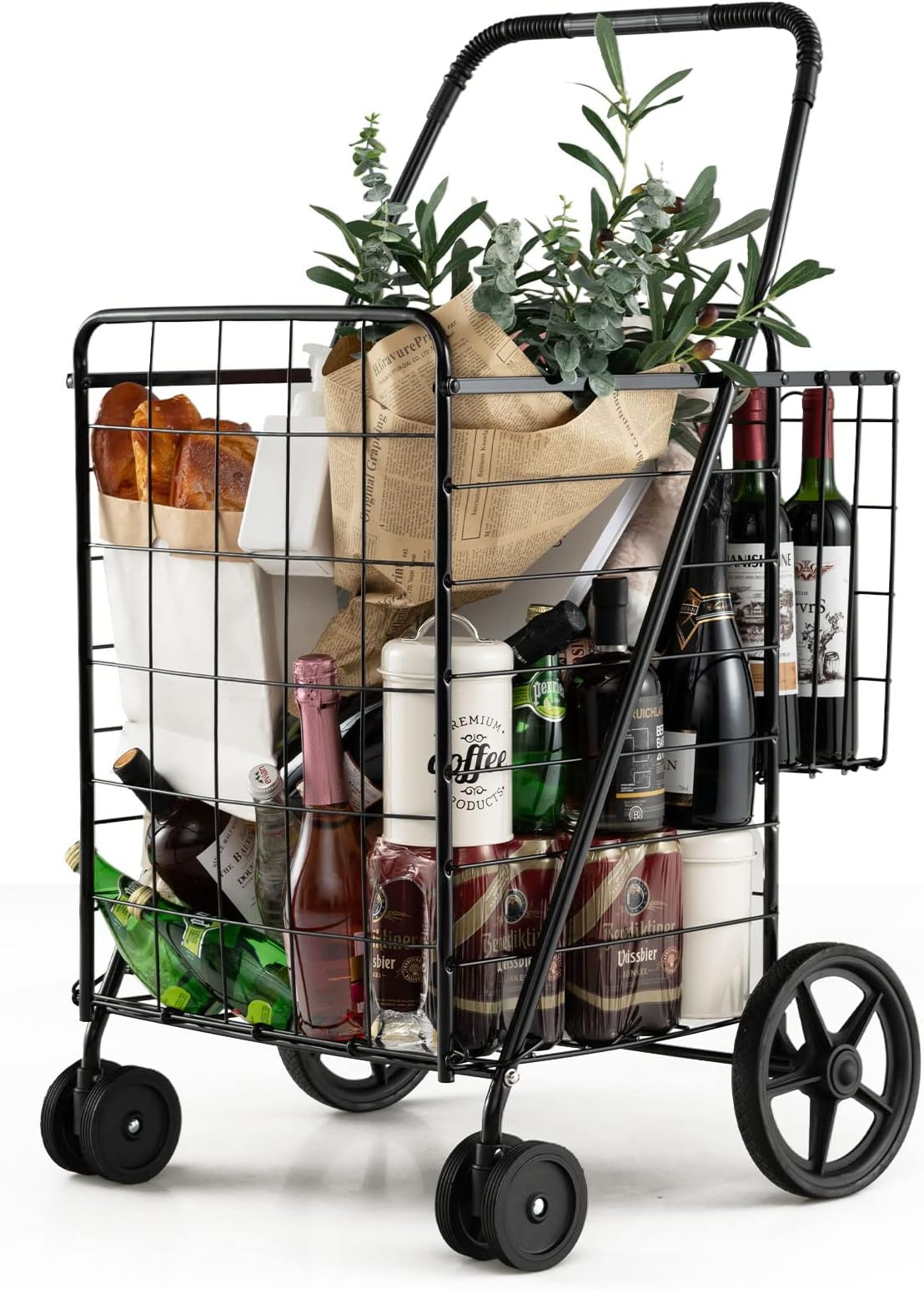 Goplus Jumbo Folding Shopping Cart with Rolling Swivel Wheels, Foldable ...