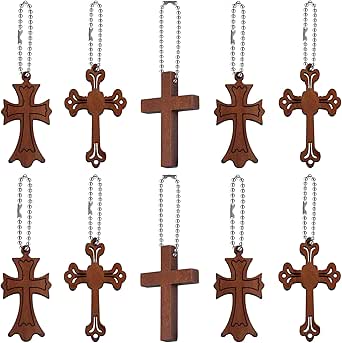 Amazon.com: YionZian 30Pcs 3 Styles Small Wooden Crosses Charm Catholic ...