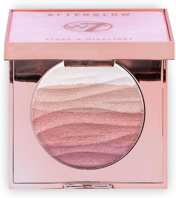 W7 Afterglow Blusher & Highlight Compact - Pink & Gold Glowing Pressed ...
