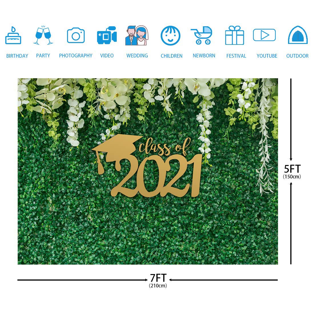 Ticuenicoa 7x5ft Green Leaves Wall Congrats Grad Backdrop for Photoshot ...