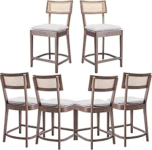 Amazon.com: Guyou 26” Rattan Counter Stools Set of 6, Mid Century Modern Wood Counter Height Bar ...
