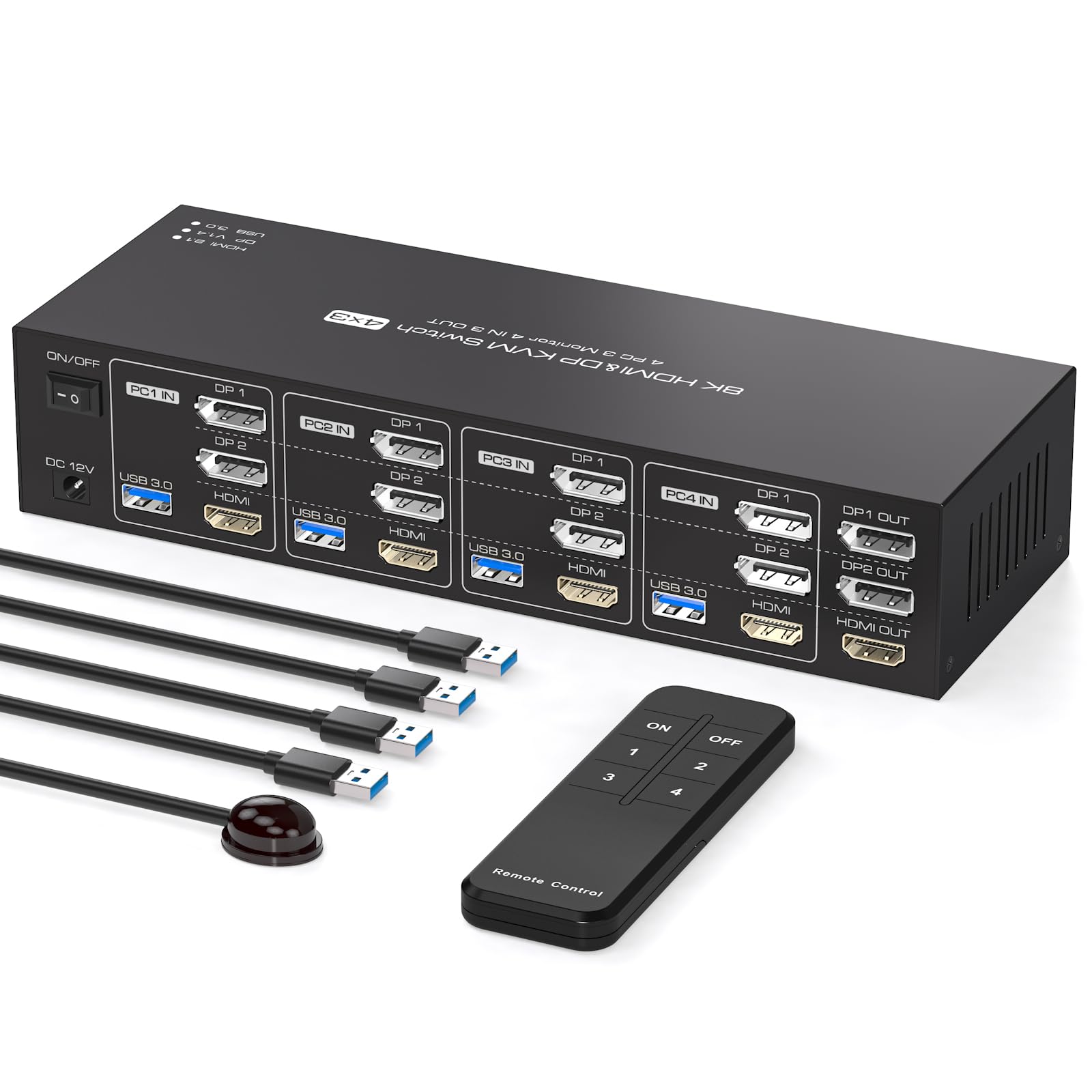 Buy PVBCTCSID 8K 2 Displayport HDMI KVM Switch 4 Computers 3 Monitors ...