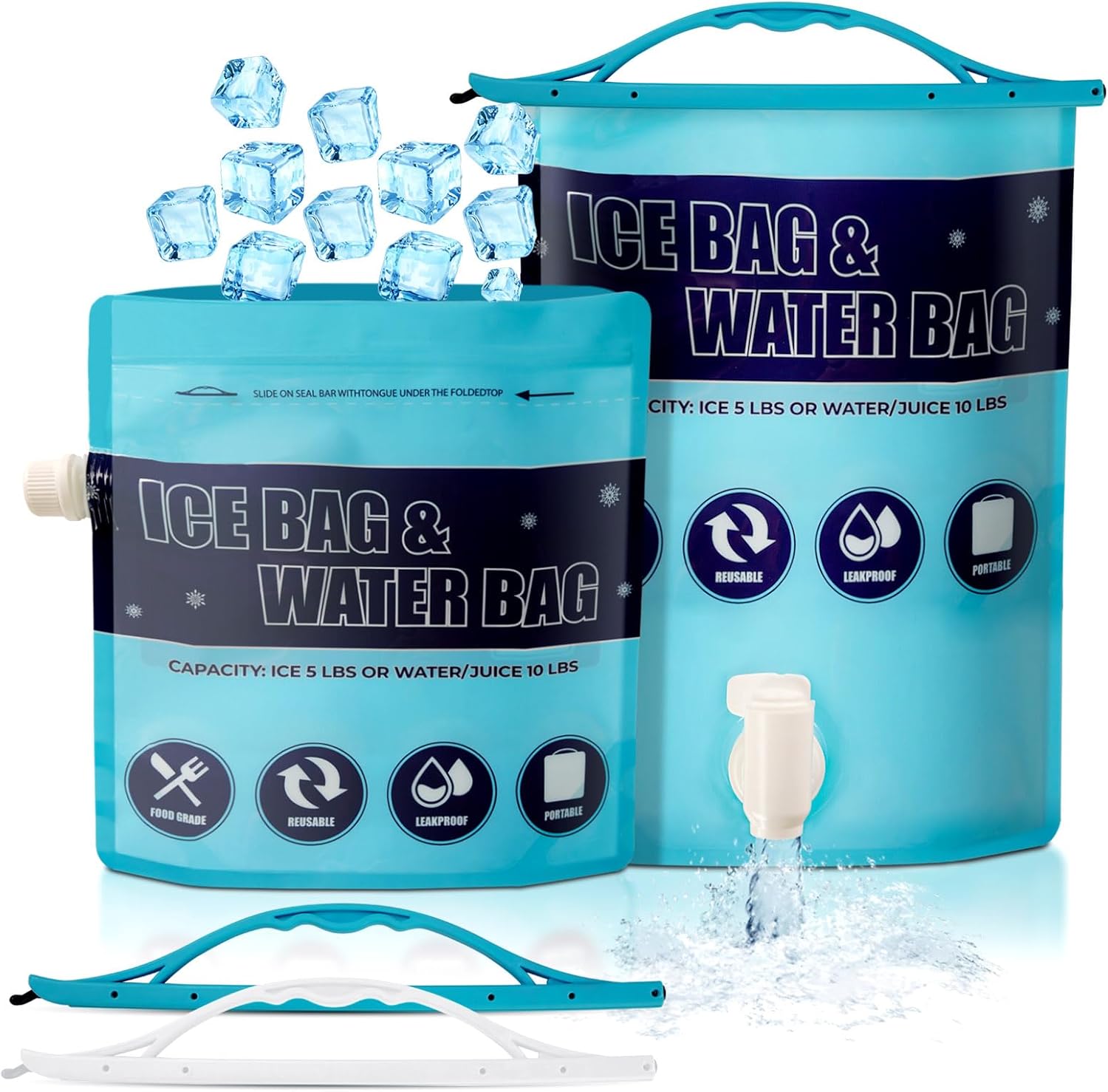 Amazon.com : 2 Clips Reusable Ice Bags for Cooler 5lb & 2.5lb,Ice Cube ...