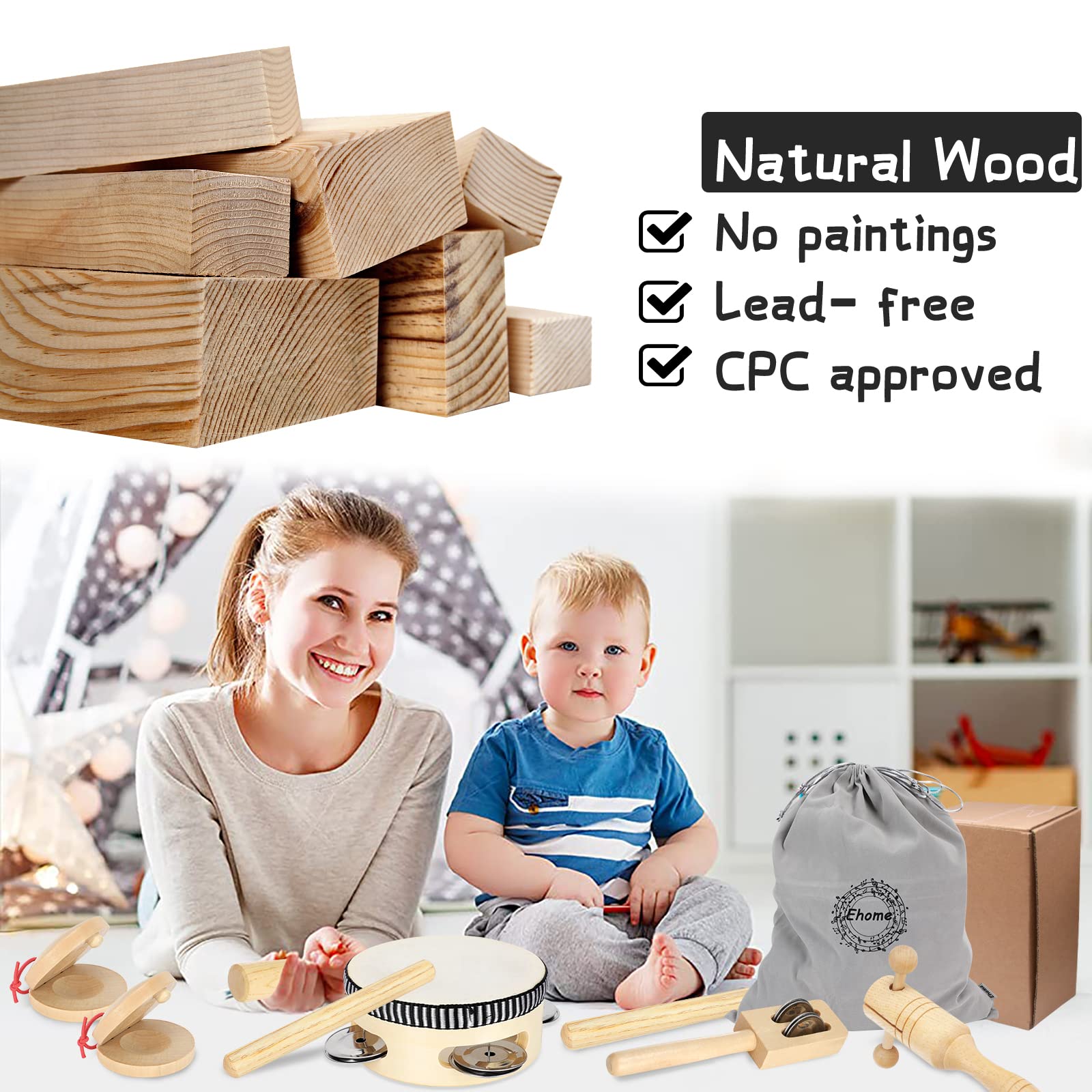 Snapklik.com : Ehome Toddlers Musical Instruments, Wooden Percussion Kids Baby Musical ...