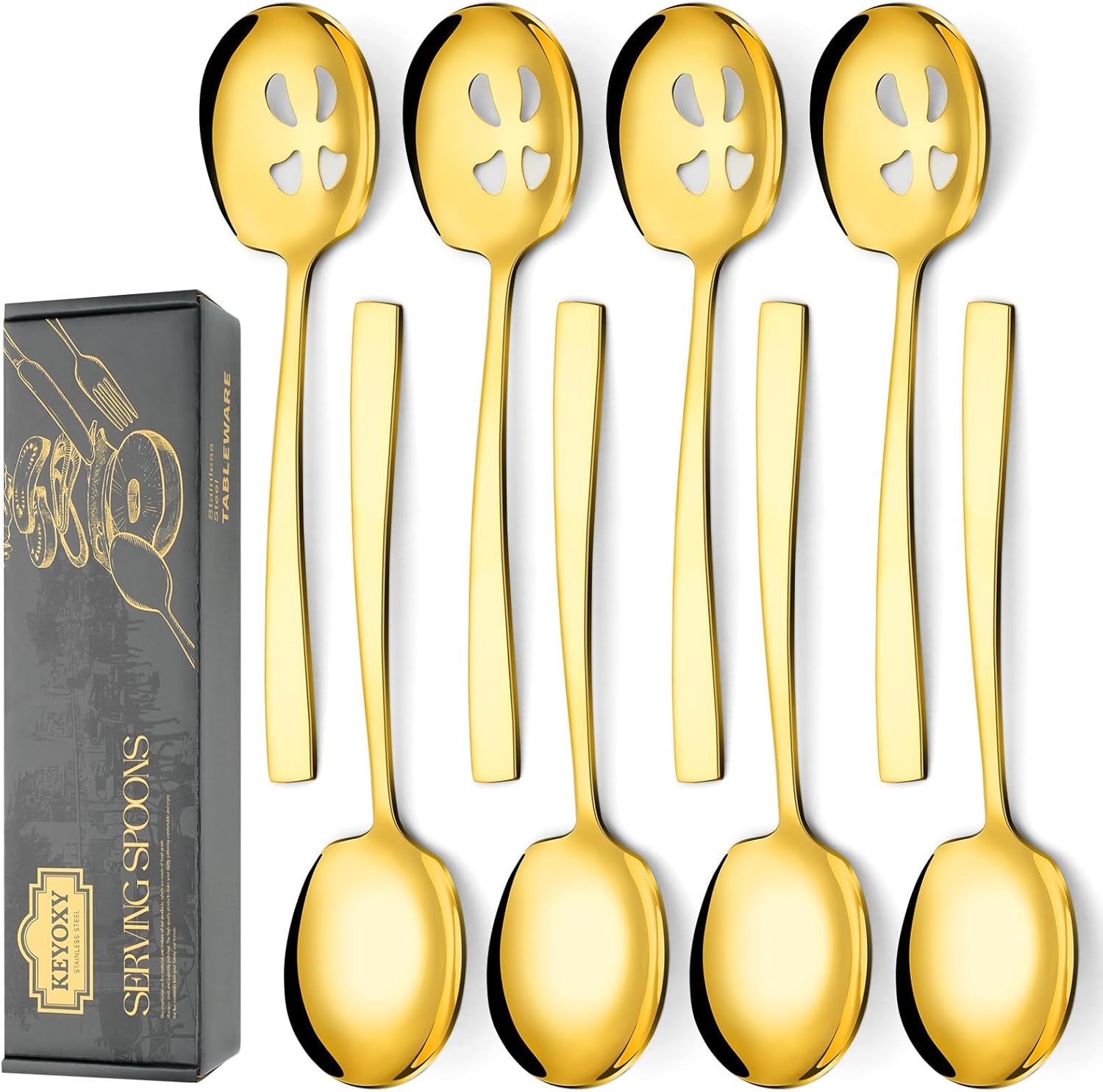 Amazon.com | Keyoxy 8 Piece Stainless Steel Serving Spoons Set - 4 ...