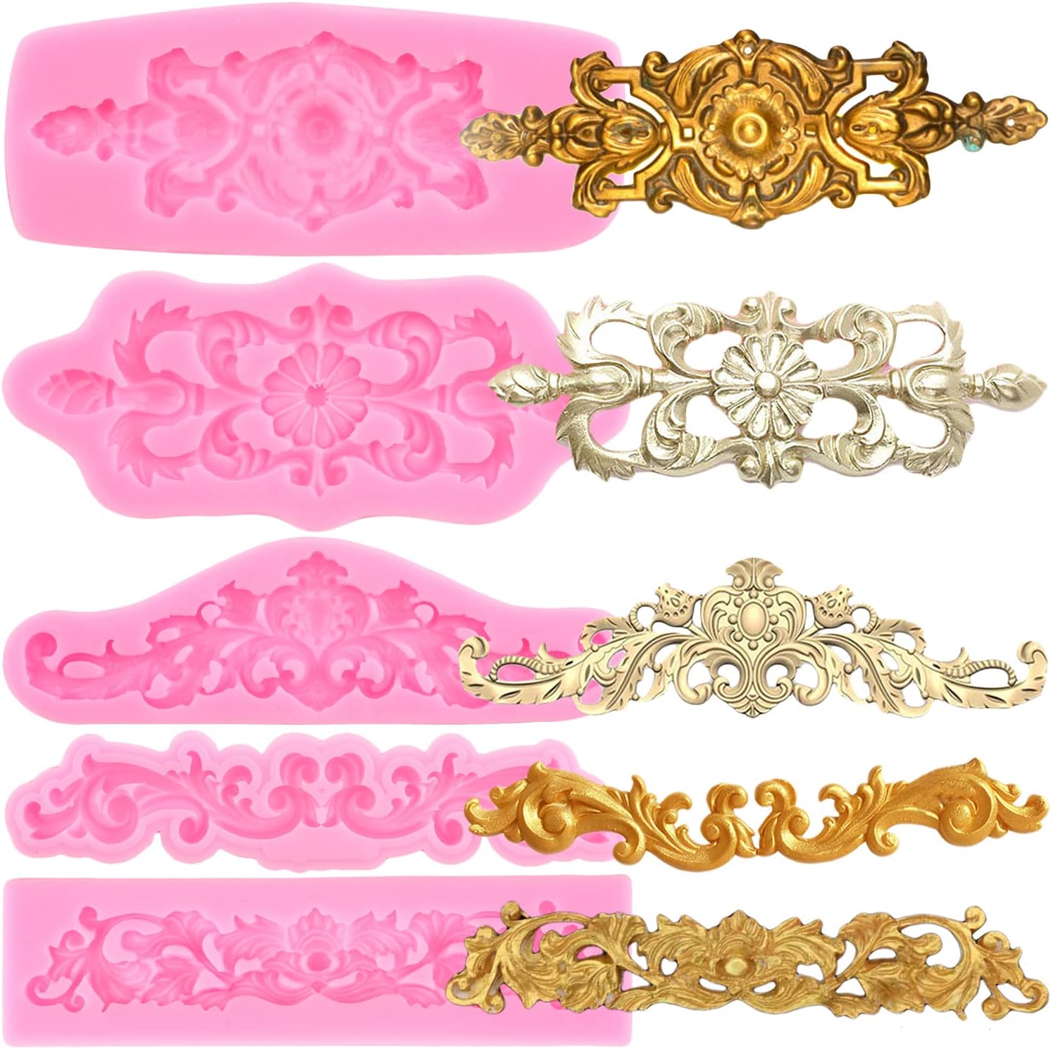 Amazon.com: 3 Pcs DIY Baroque Style Cake Border Curlicues Silicone Mold Baroque Scroll Lace ...