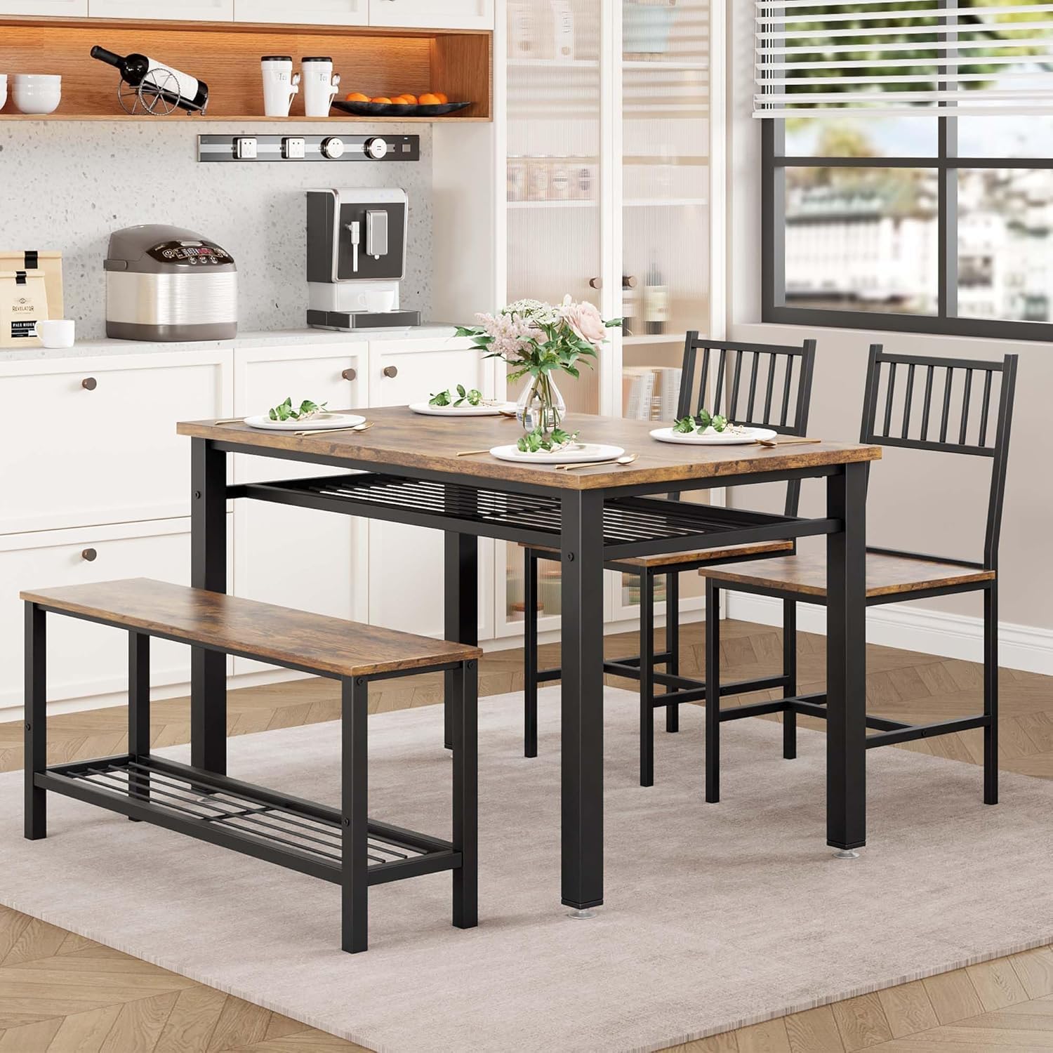 Amazon.com - Farmhouse Kitchen Table Chairs Set for 4,47.24"Modern ...