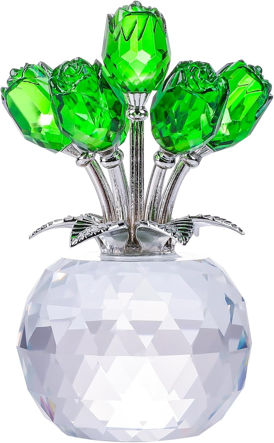 Amazon.com: YWHL Handmade Crystal Green Rose Flower Figurine with Round ...