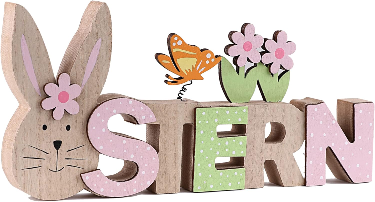 Amazon.de: Valery Madelyn Holz Ostern Schriftzug Dekoration 28cm Ostern Aufsteller mit Osterhase ...
