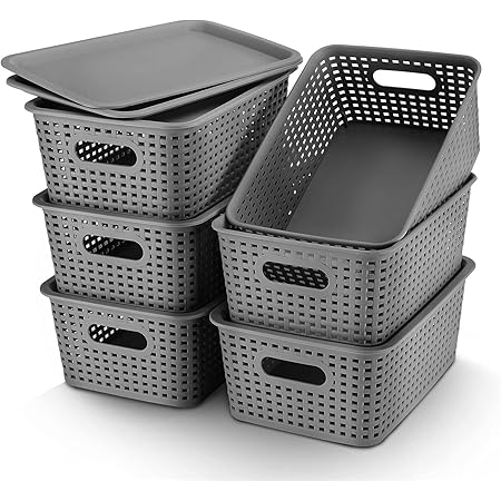 Amazon.com - AREYZIN Plastic Storage Baskets With Lid Organizing ...