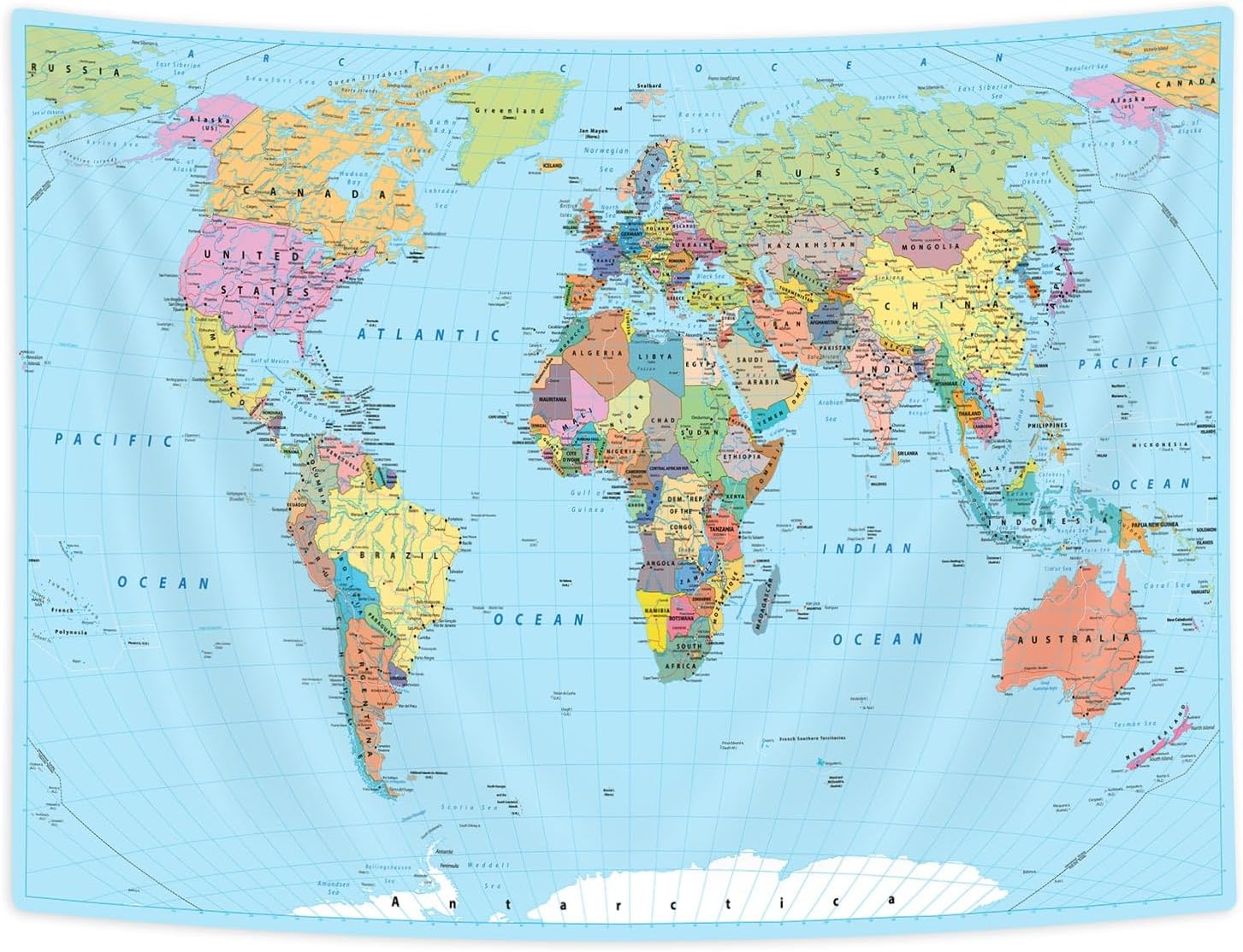 Tapiz de mapa del mundo, mapa del mundo, para niños, estudiantes, azul ...