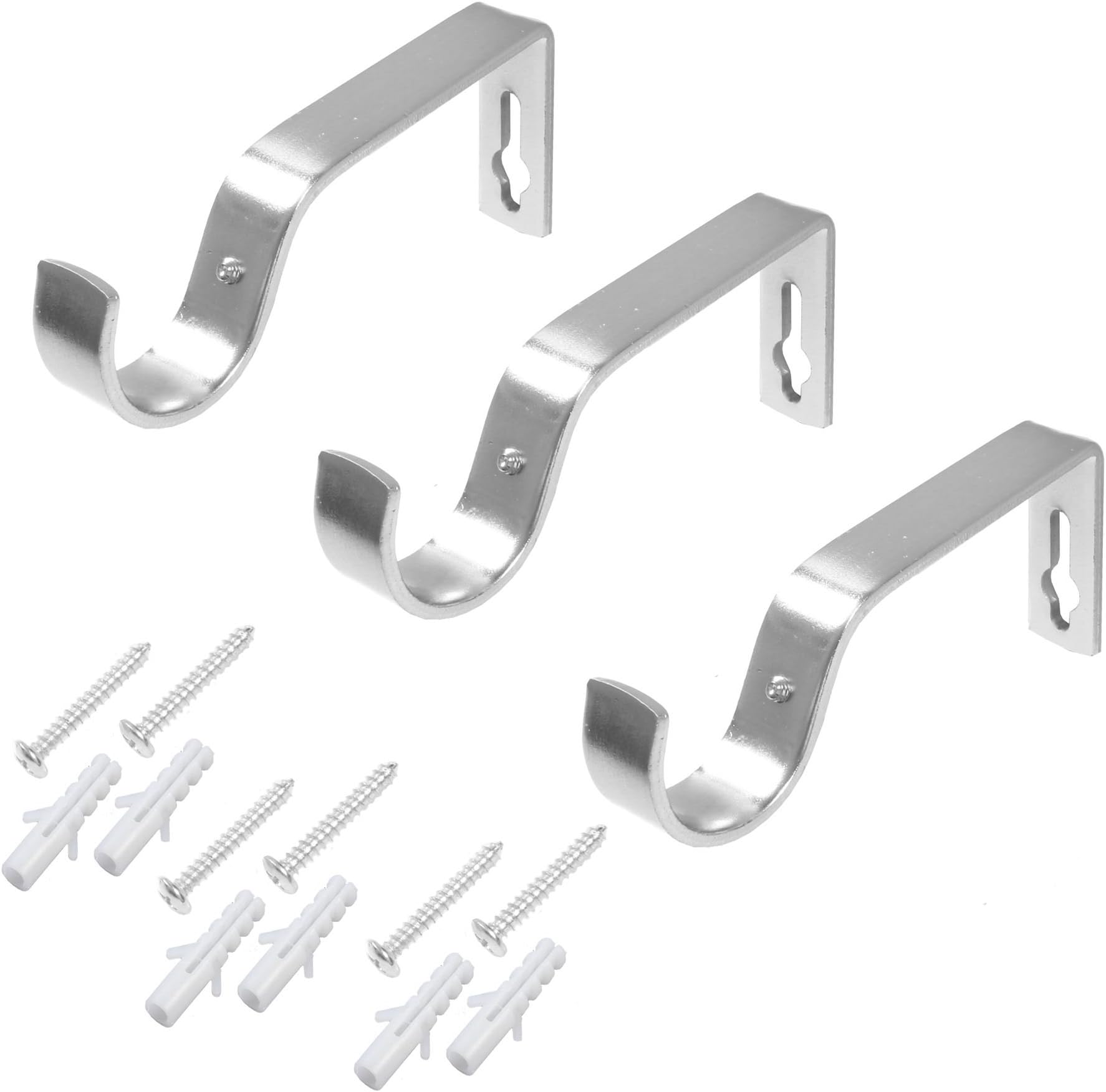 White Hinge 3x Large 28mm Satin Chrome Curtain Pole Holder Brackets ...