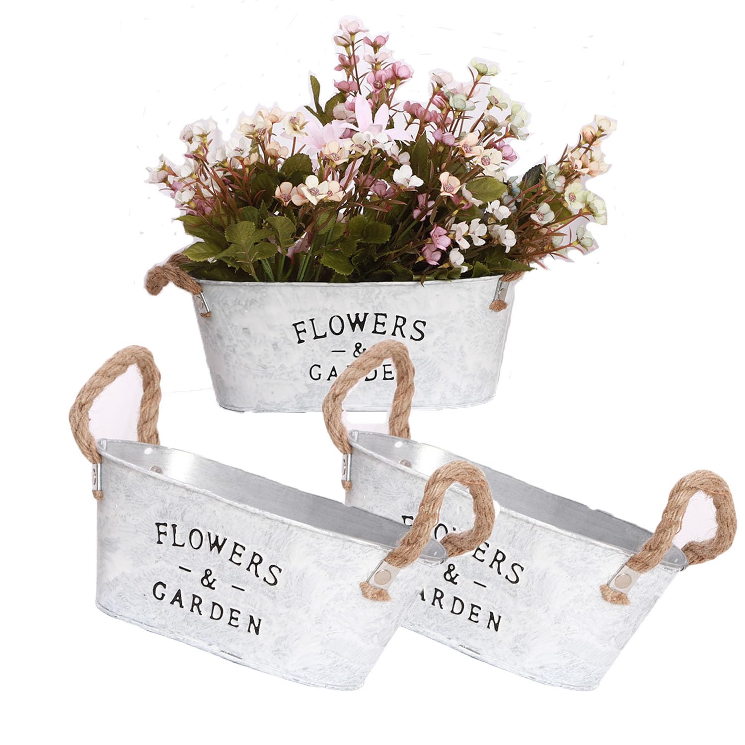 BSTMOME 3PCS Metal Flower Bucket Vintage Creative Iron Flower Holder ...