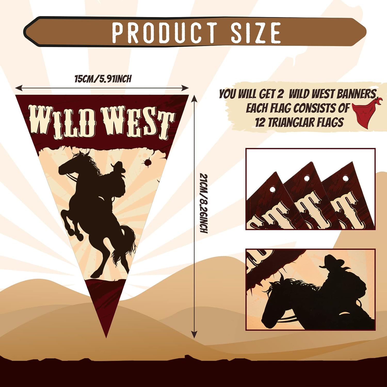 2 Packs Wild West Pennant Bunting Horse Racing Decorations Wild West ...