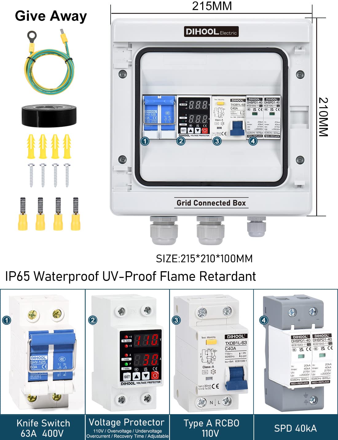 Snapklik.com : Pv Solar Combiner Box AC 120V Breaker Box Off Grid Solar ...