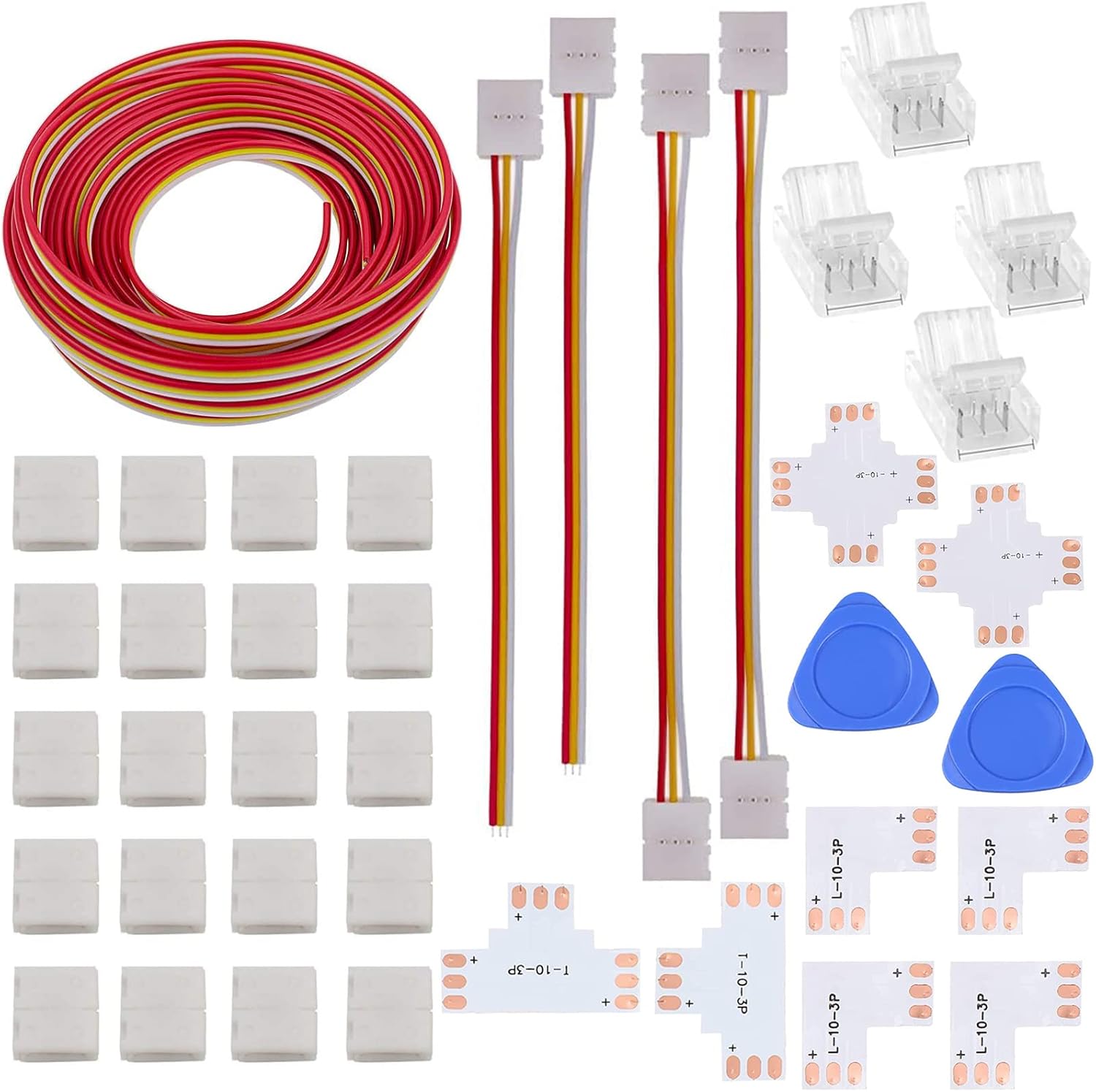 YAJIERUI 3 Pin LED Strip Connector Kit,Include T X L Shape Connectors ...