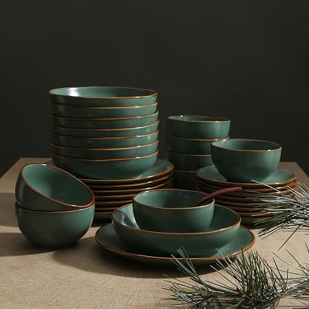 Amazon.com | Stone Lain Brasa 32-Piece Dinnerware Set Stoneware, Green ...
