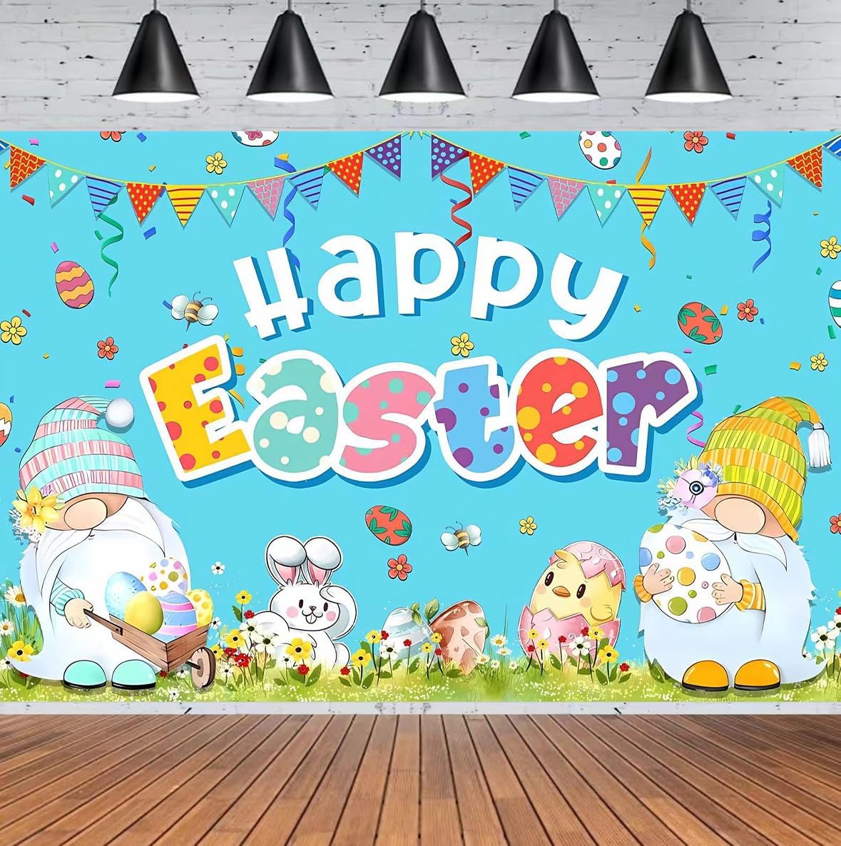 Amazon.com : puroein Happy Easter Backdrop, Cute Bunny Easter ...