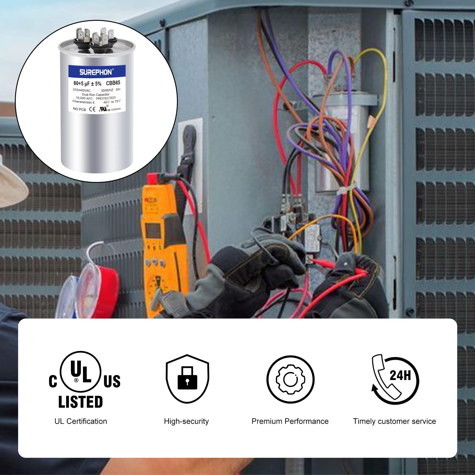 Snapklik.com : 60+5 uF 60/5 MFD 5% 370V/440VAC Dual Run Start Capacitor ...