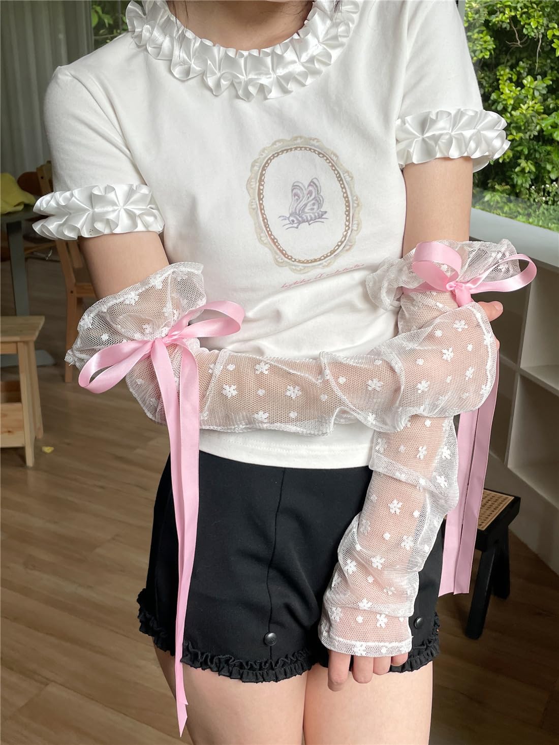 Lace Kawaii Long Fingerless Gloves Aesthetic Y2k Arm Warmers Acubi ...