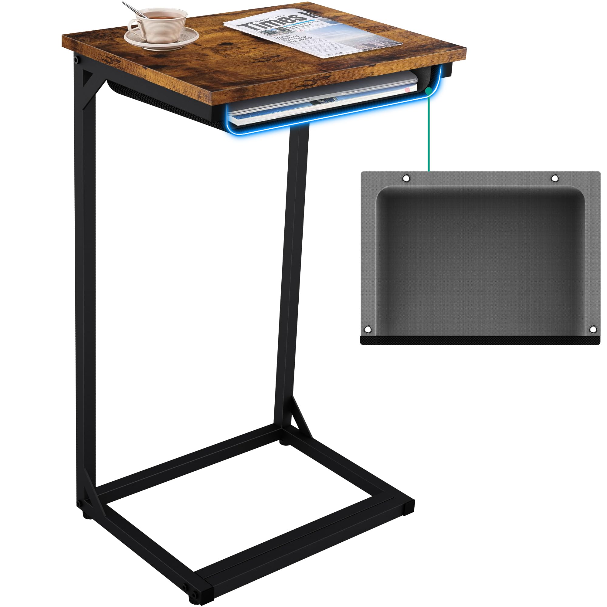 Amazon.com: YEASHEIN C Shaped End Table, Side Table for Sofa, Couch ...