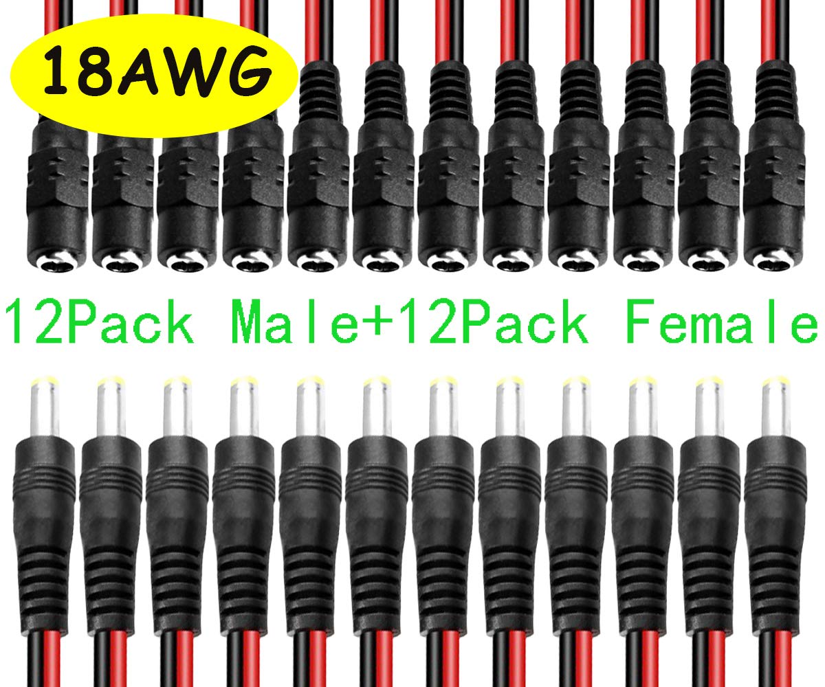 Buy DC Power Pigtail Cable Connector Power Jack 24Pack 18AWG Male ...