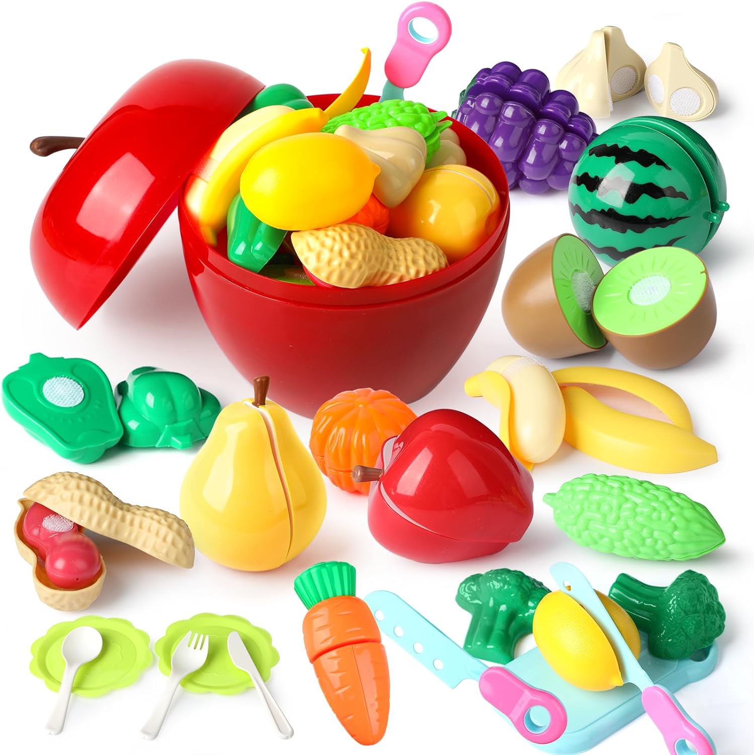 Baytion 23 PCS Fruits Vegetables Toy for Toddlers, Play Kitchen Fruit ...