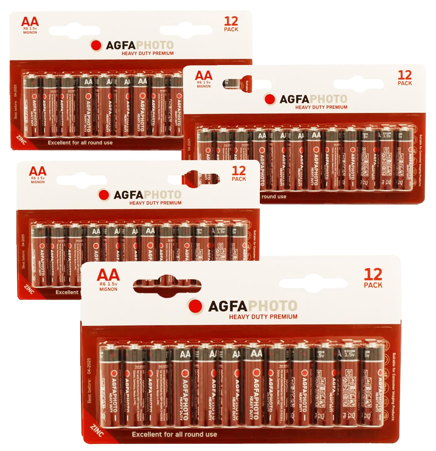 AA Batteries, AgfaPhoto AA Batteries 48 Pack - Heavy Duty Premium Zinc ...