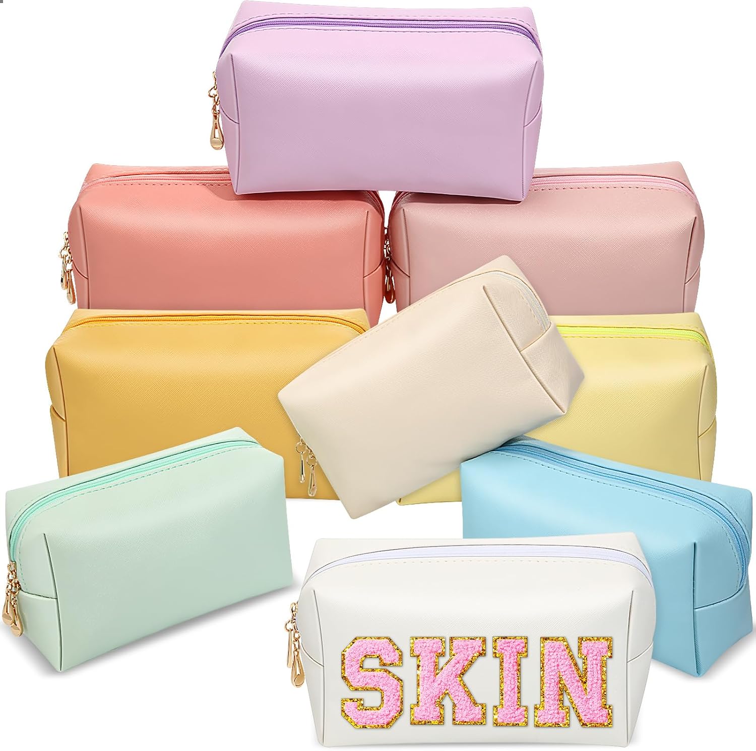 Amazon.com: Sanwuta 9 Pcs Preppy Makeup Bag PU Leather Cosmetic Bag ...