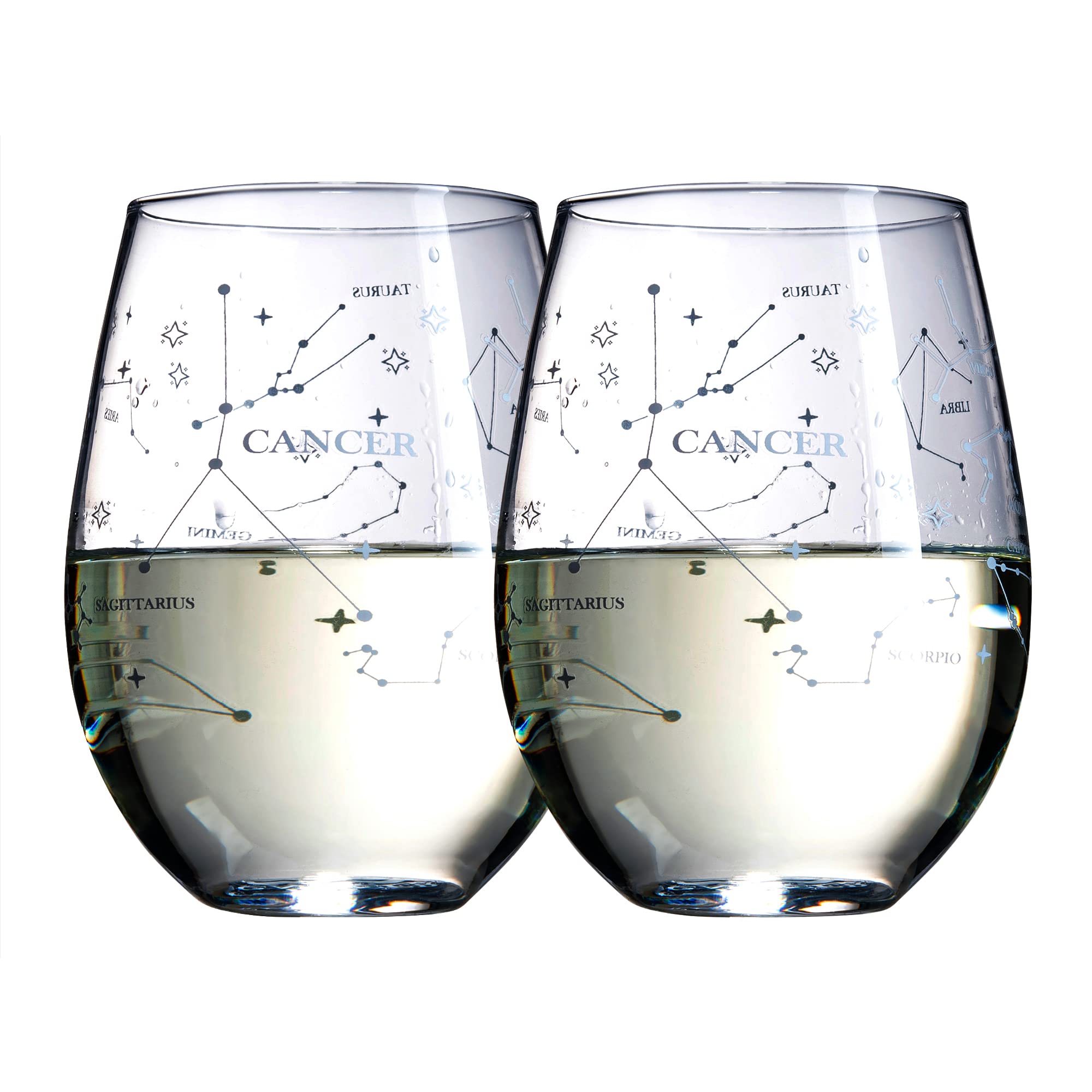 Amazon.com | The Wine Savant Set of 2 Zodiac Sign Wine Glasses with 2 ...