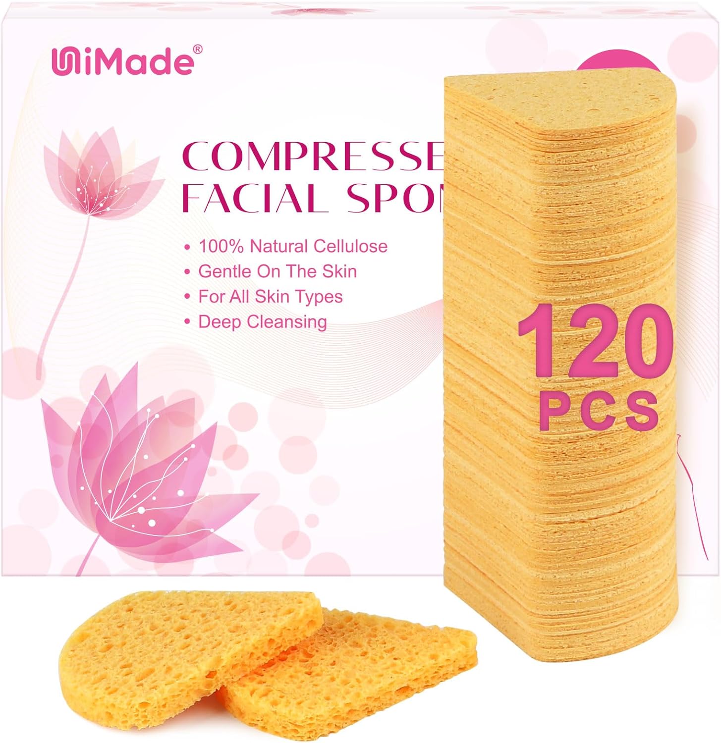 Amazon.com : UNIMADE 120-Count Compressed Facial Sponges, Face Sponges ...
